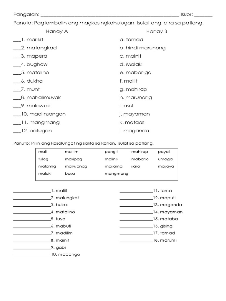 Magkasingkahulugan at Magkasalungat | PDF