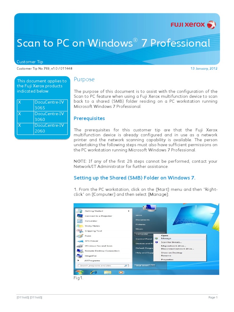 How To Setup Scan To PC With Windows 7 v1.0 PDF | PDF | Personal ...