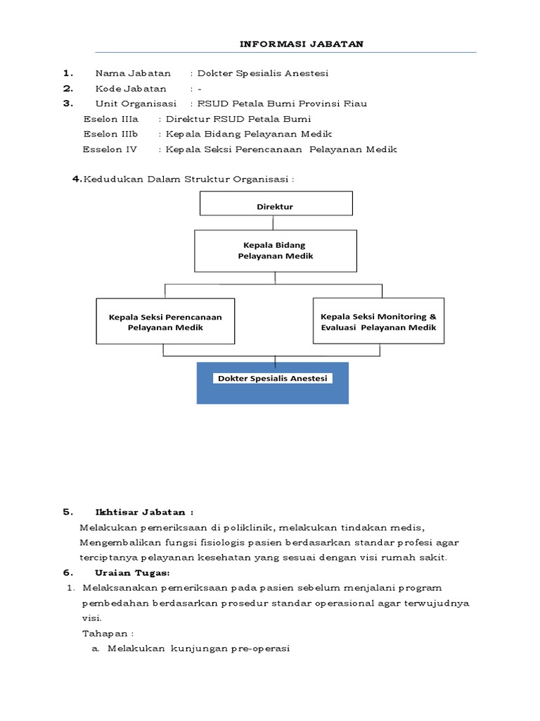 Anjab Dokter Spesialis Anestesi | PDF