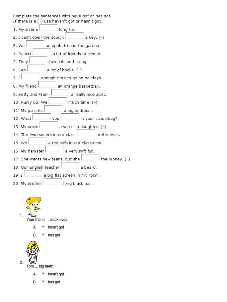 Complete The Sentences With Have Got or Has Got | PDF