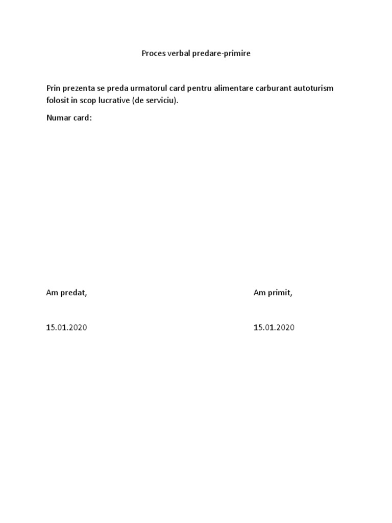 Proces Verbal Predare Primire | PDF