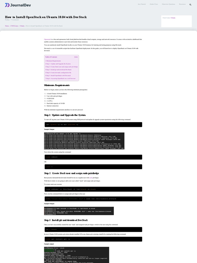 How To Install Openstack On Ubuntu 18.04 With Devstack - Journaldev | PDF