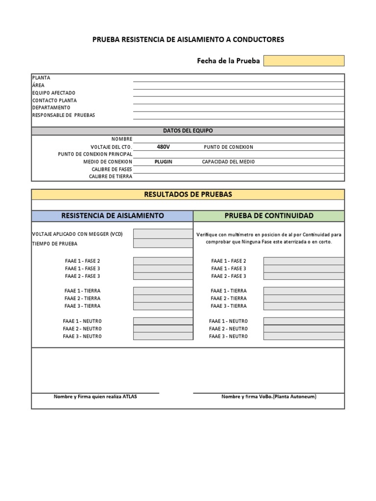 Megger Formato Prueba Resistencia Aislamiento | PDF