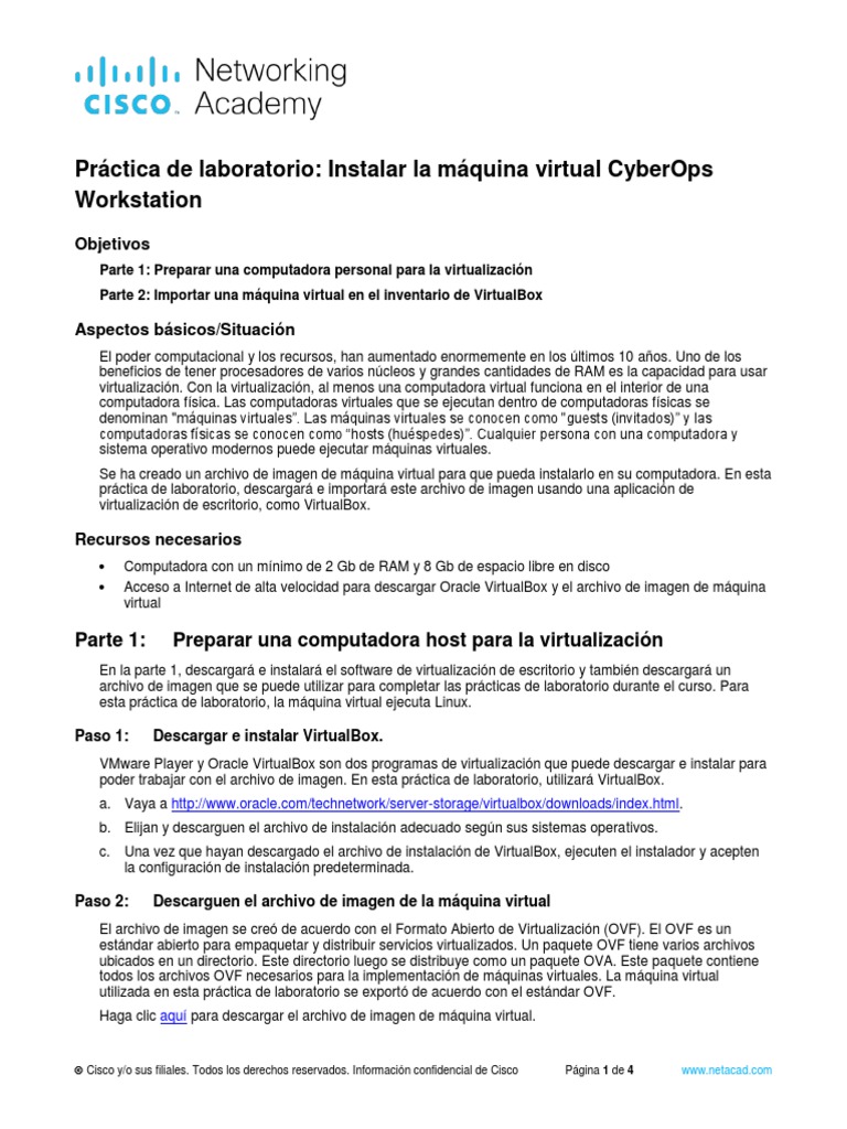 1.1.1.4 Lab - Installing The CyberOps Workstation Virtual Machine | PDF