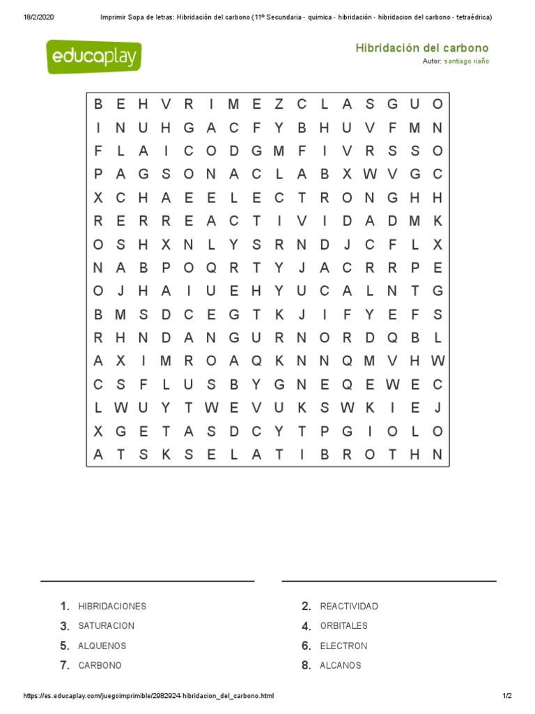 Imprimir Sopa de Letras - Hibridación Del Carbono (11º Secundaria ...