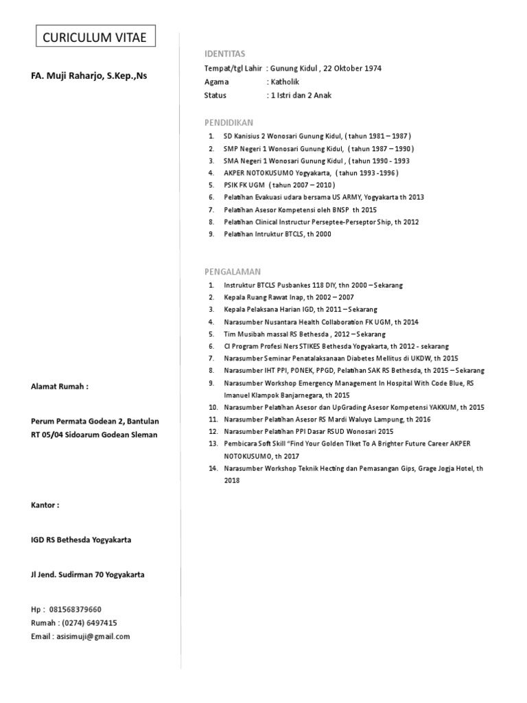 Profil dan Pengalaman FA. Muji Raharjo | PDF | Pengembangan Diri ...