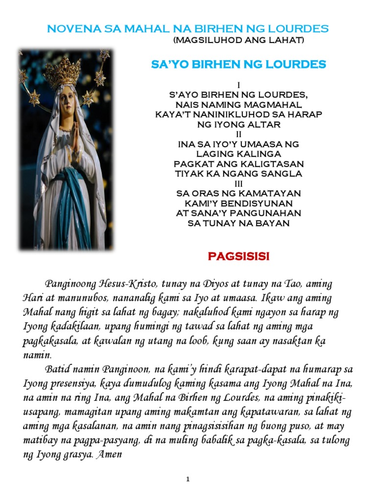 Novena Sa Mahal Na Birhen NG Lourdes | PDF
