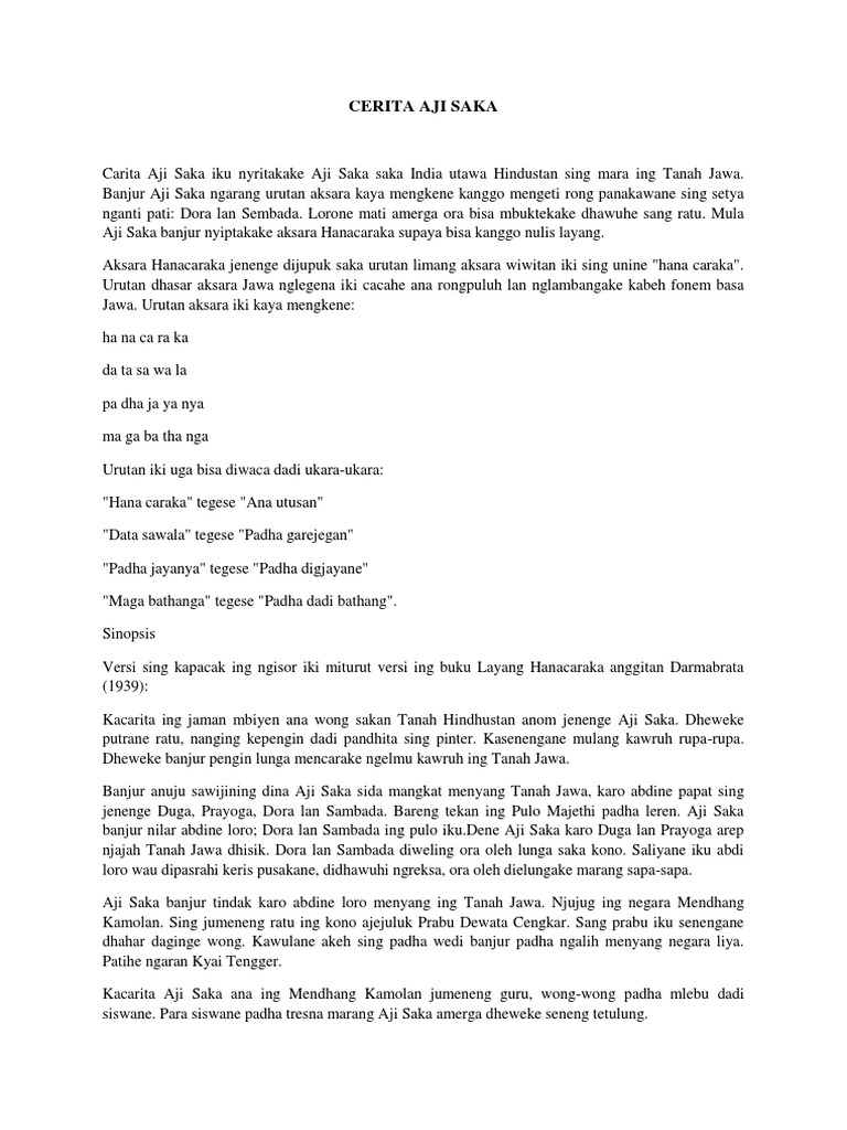 Cerita Aji Saka Bahasa Jawa | PDF