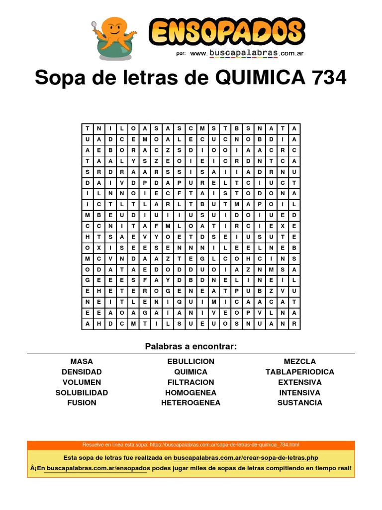 Sopa de Letras de Quimica - 734 | PDF
