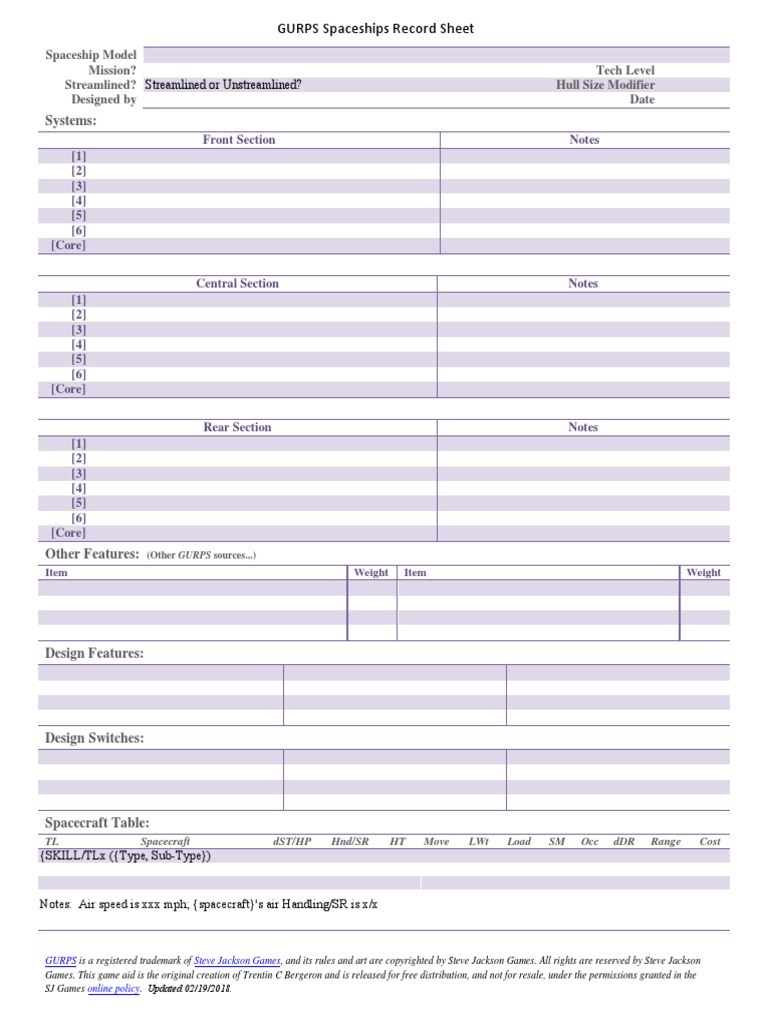 GURPS Spaceships Record Sheet Design v2.1 PDF | PDF