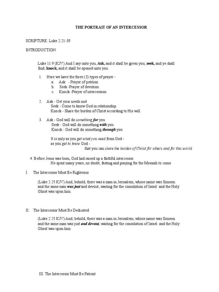 The Portrait of An Intercessor | PDF | Intercession | Gospel Of Luke