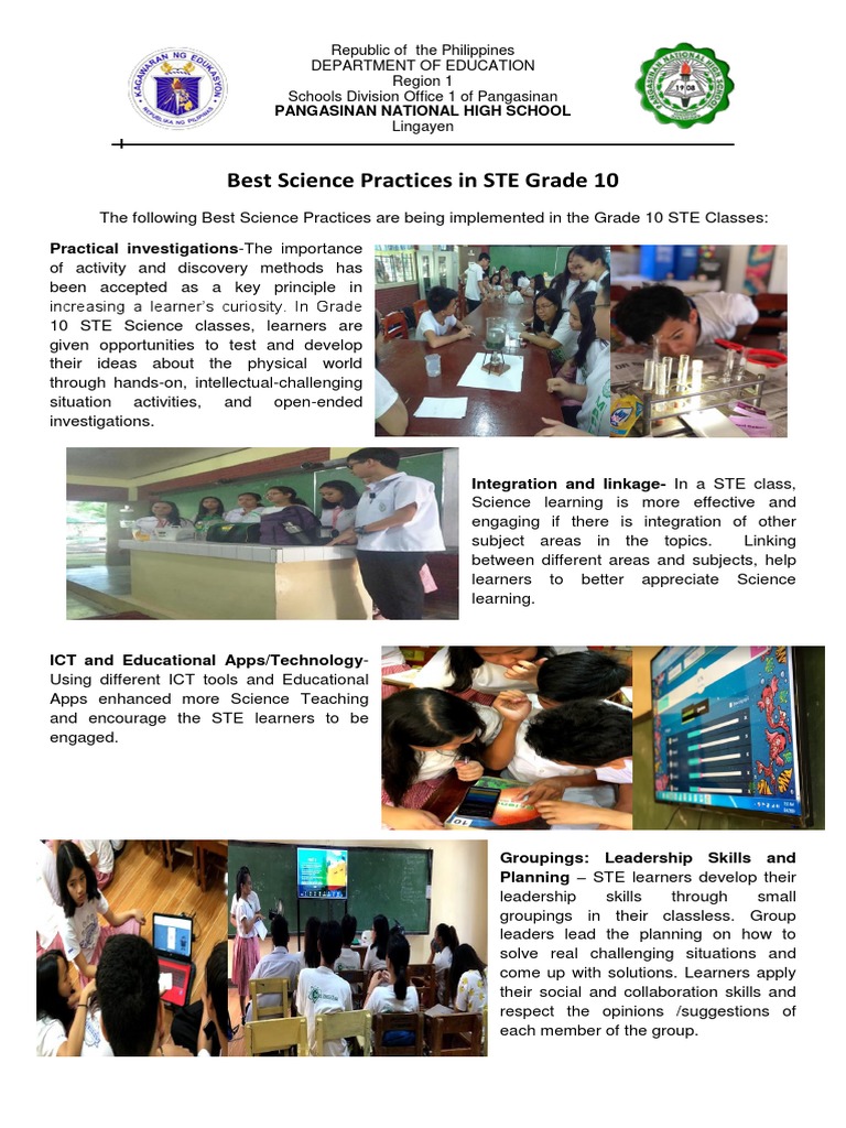 Best Science Practices in STE Grade 10 2019-2020 | PDF | Wellness