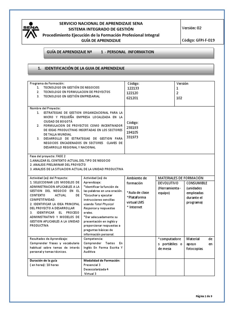 GFPI-F-019 GUIA 1 Personal Information PDF | PDF