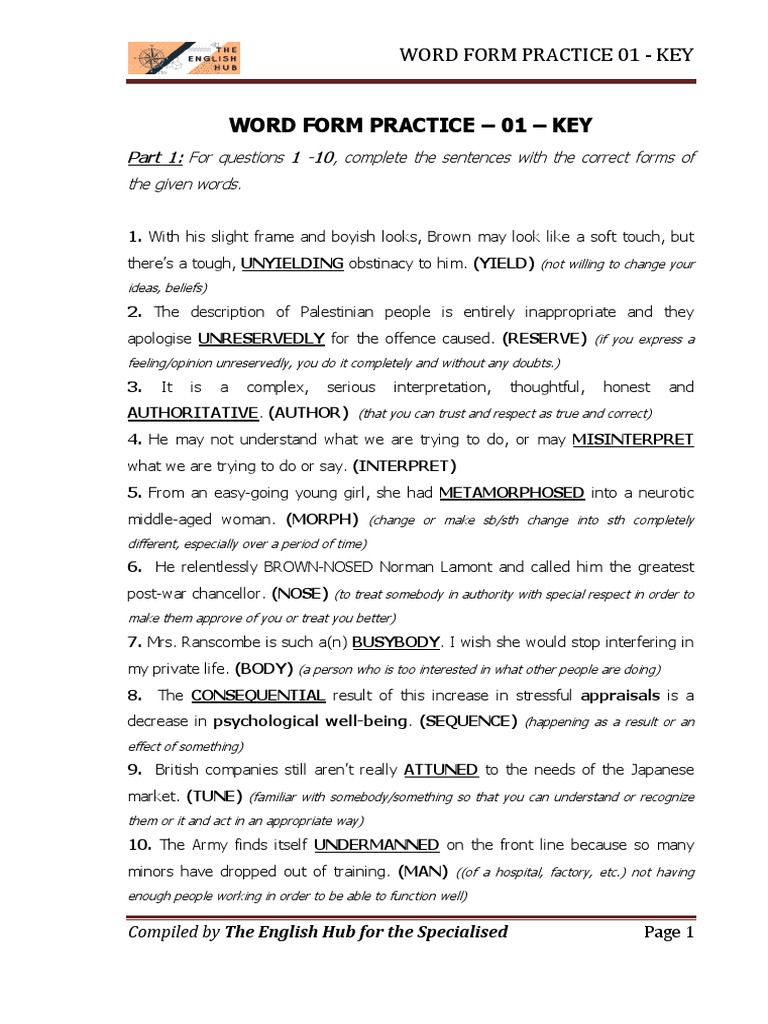 Word Form Practice - 01 - Key | PDF | History