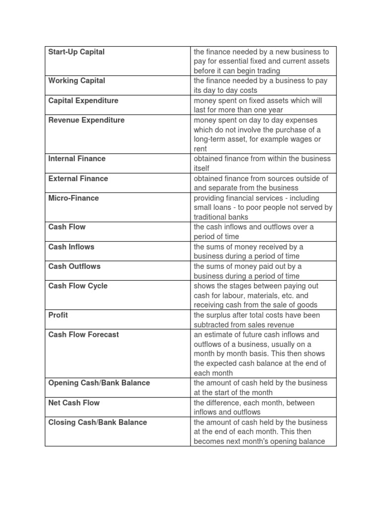 Key Financial Terms for IGCSE Business | PDF