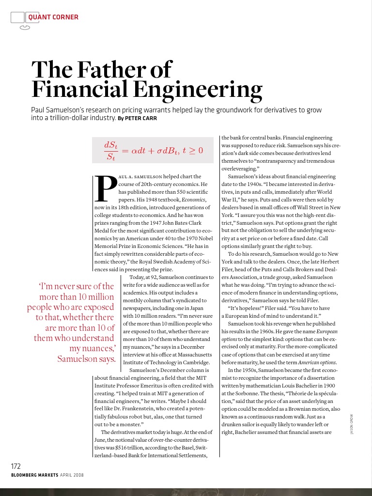 Paul Samuelson: Father of Financial Engineering | PDF | Option (Finance ...