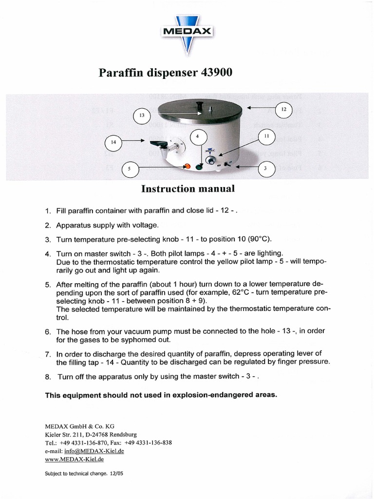 Medax Paraffin Dispenser - Instruction Manual | PDF