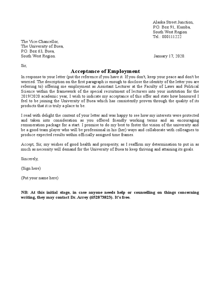 Acceptance Letter Sample 1 | PDF