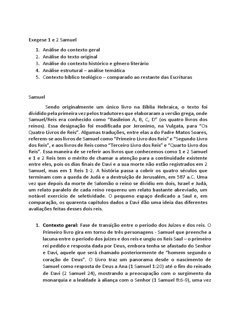 Análise de 1 e 2 Samuel | PDF