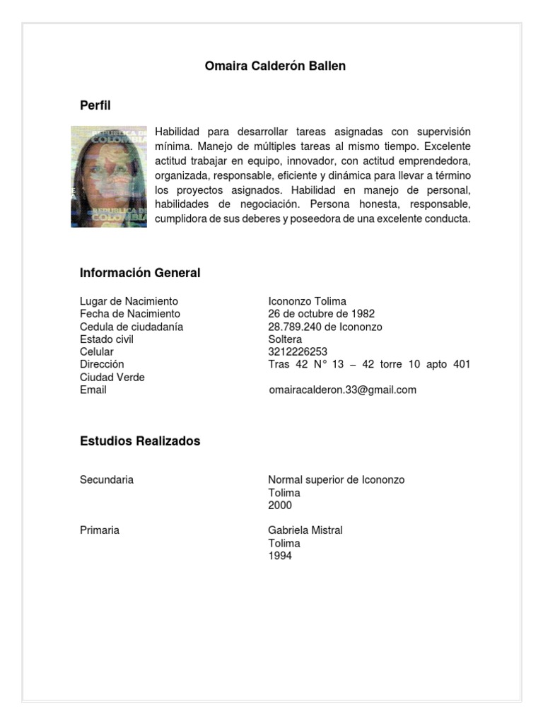 Perfil Profesional de Omaira Calderón | PDF