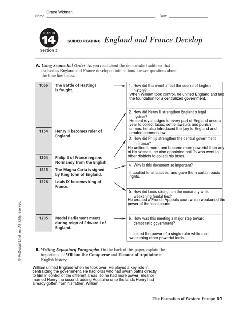 14.3 Rise of England & France Worksheet | PDF