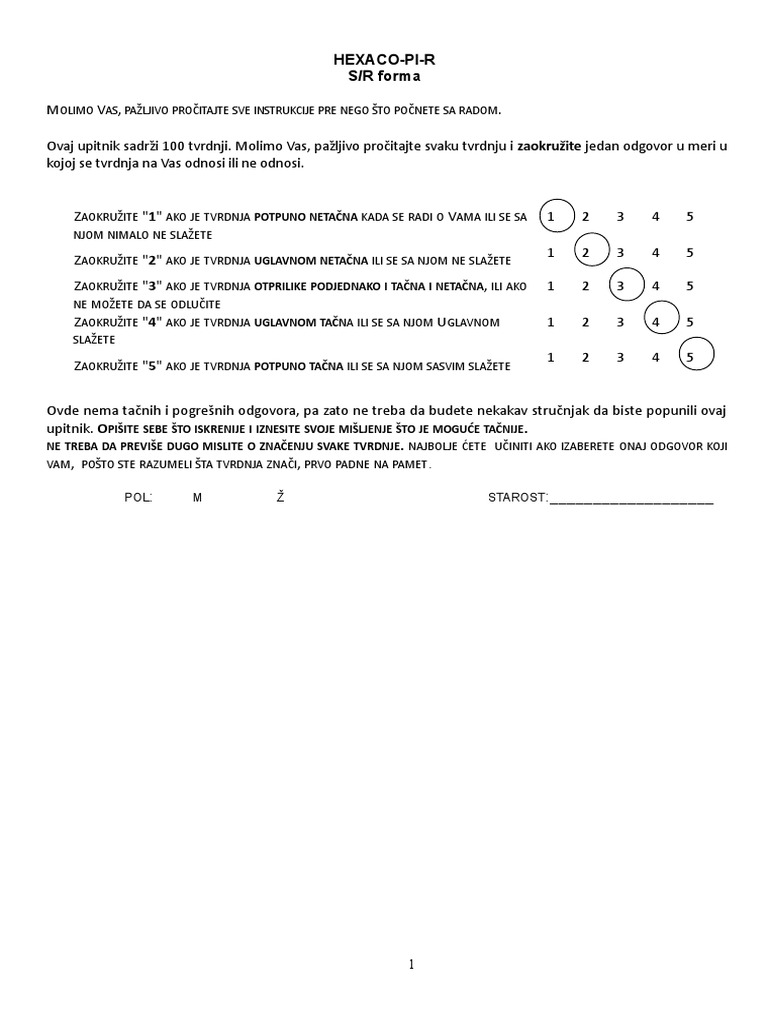 HEXACO-PI-R SR Forma | PDF