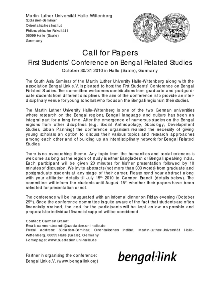 Call For Papers | PDF | Bengal | University