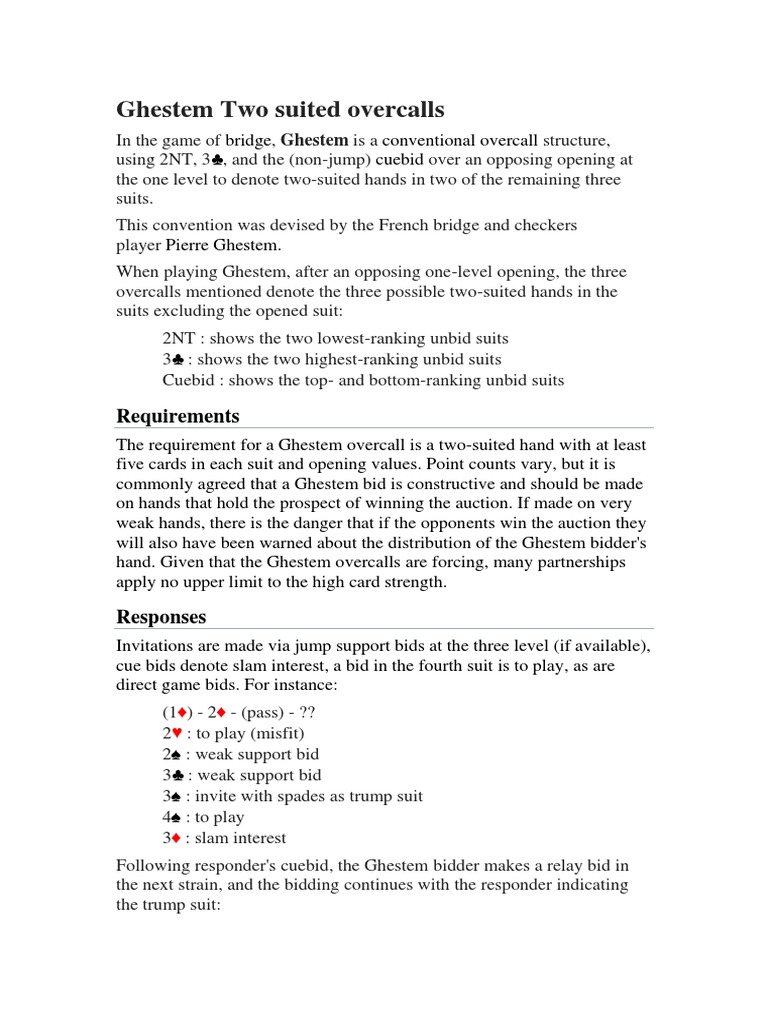 Ghestem Two Suited Overcalls | PDF