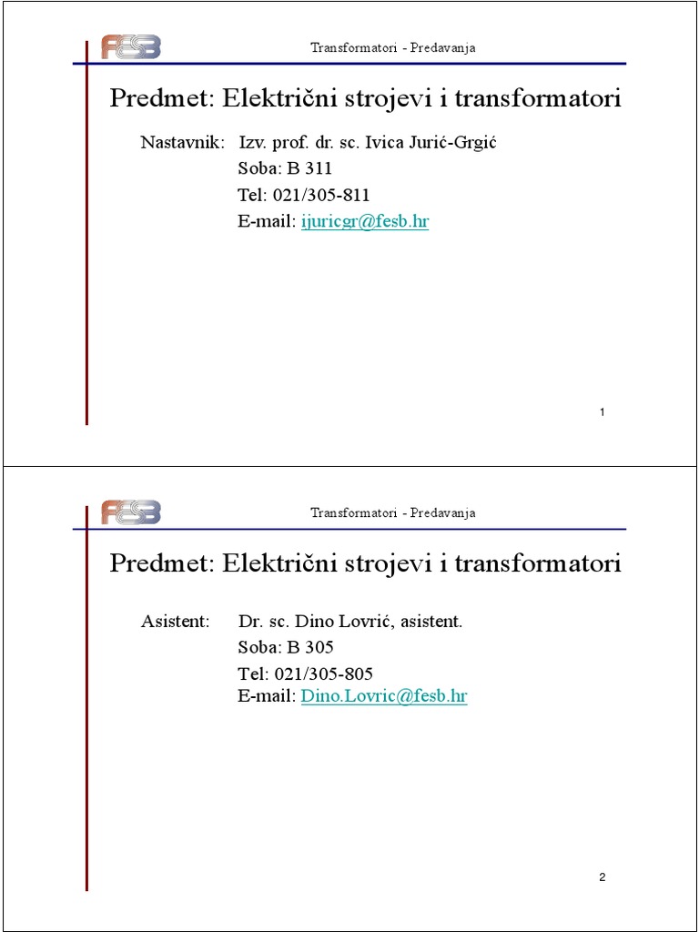 Transformatori - Predavanja (Compatibility Mode) PDF | PDF