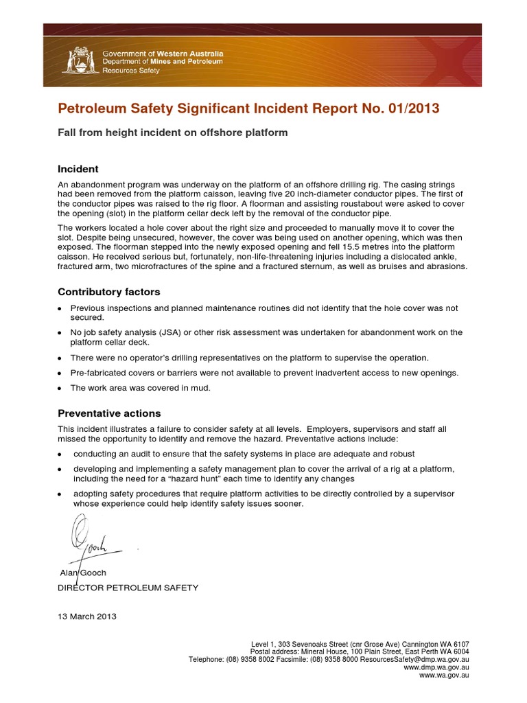Fall From Height Incident Report | PDF
