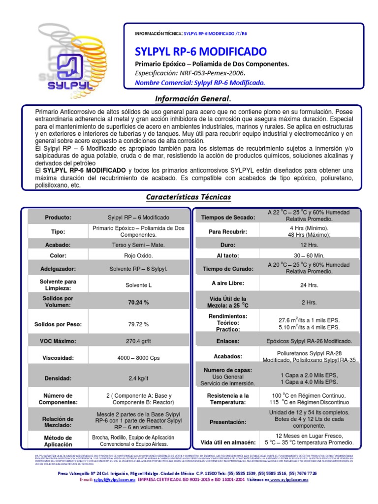 SYLPYL RP-6 Modificado Technical Data Sheet R6 PDF | PDF