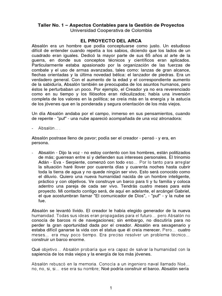 Taller 1. El Proyecto Del Arca | PDF