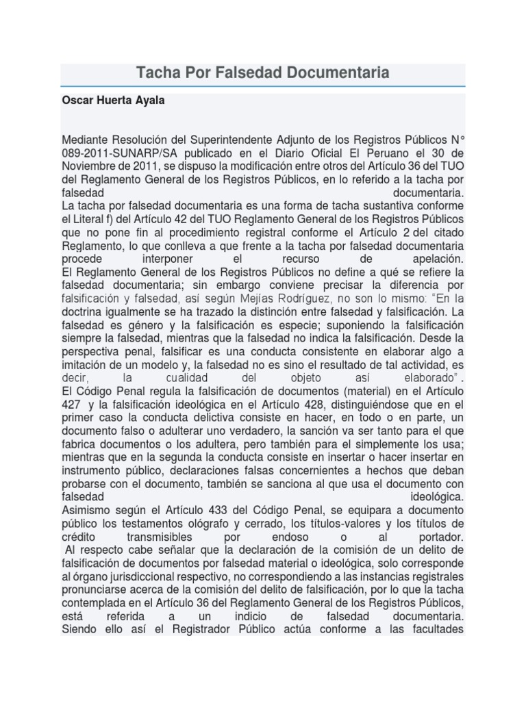 Tacha Por Falsedad Documentaria | PDF | Política | Ciencias sociales