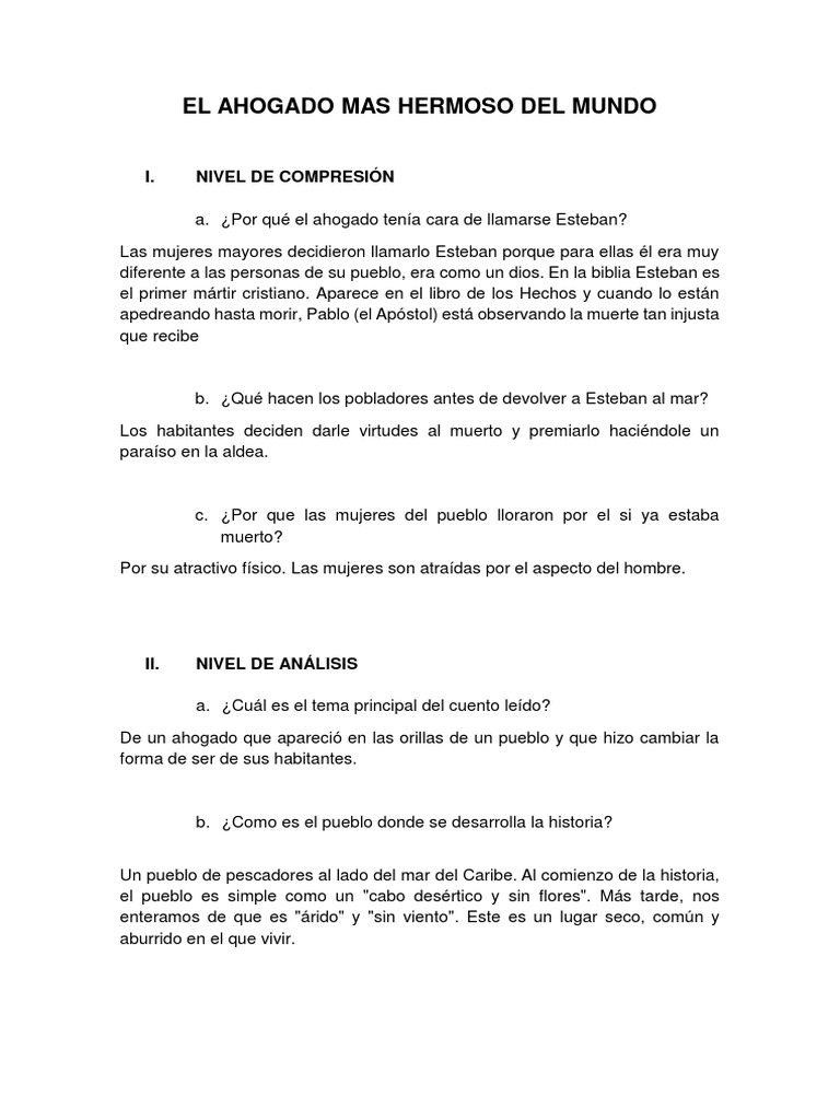 Analisis El Ahogado Mas Hermoso Del Mundo | PDF | Historia