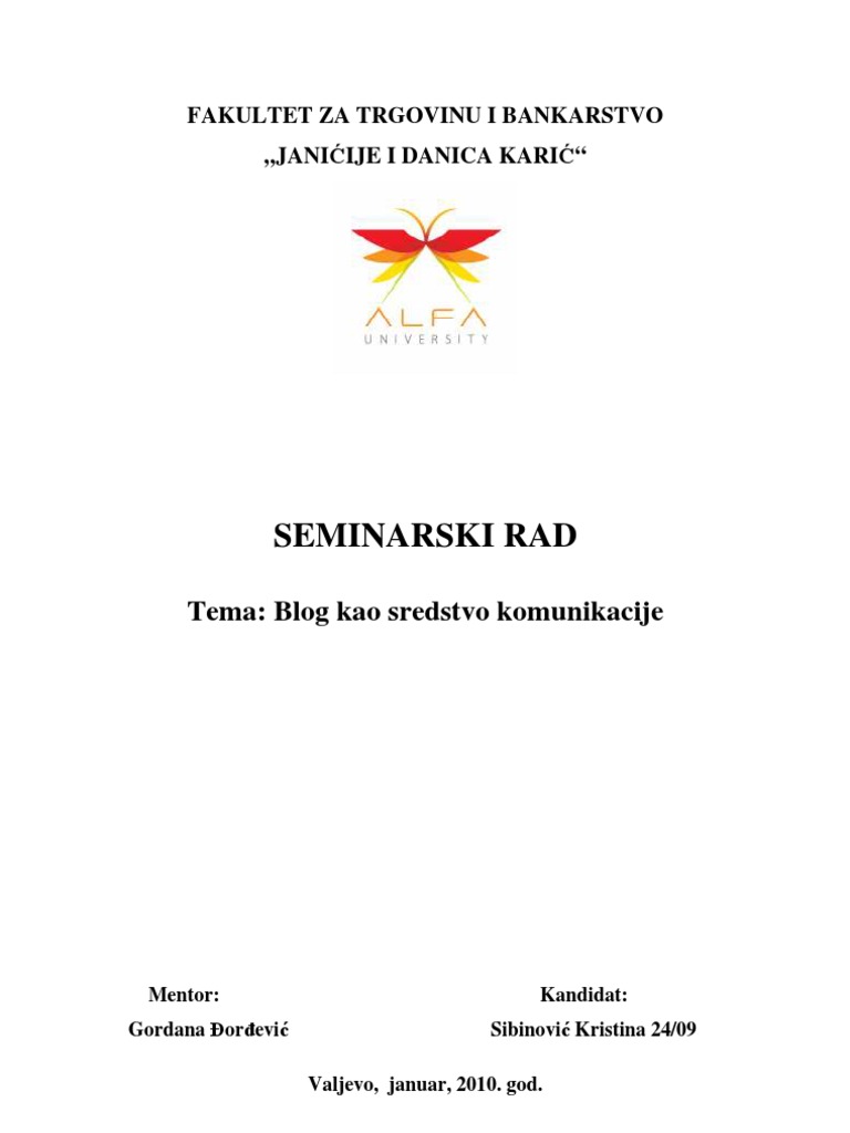 Primer Seminarskog Rada | PDF