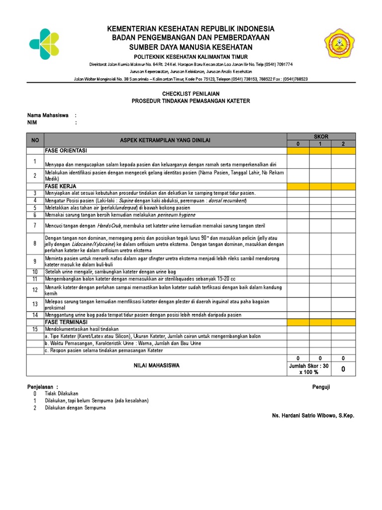 Check List Pemasangan Kateter | PDF