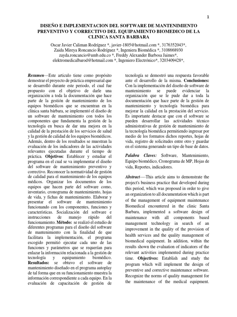Software de Mantenimiento Biomedico | PDF