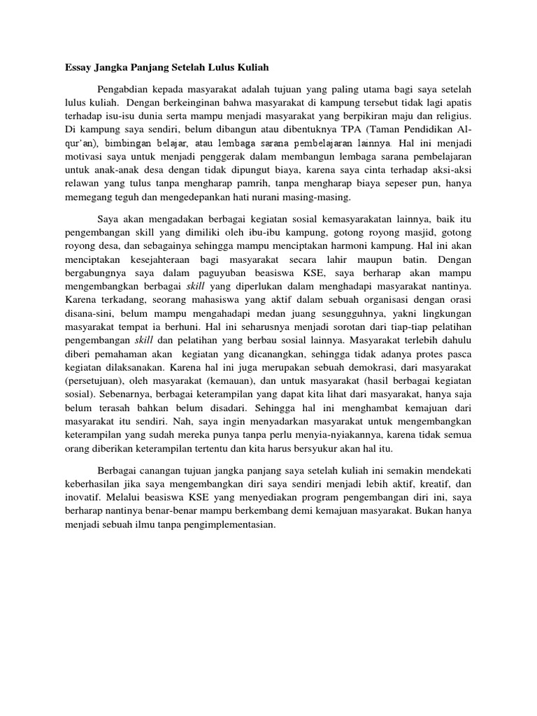 Essay Jangka Panjang Setelah Lulus Kuliah | PDF