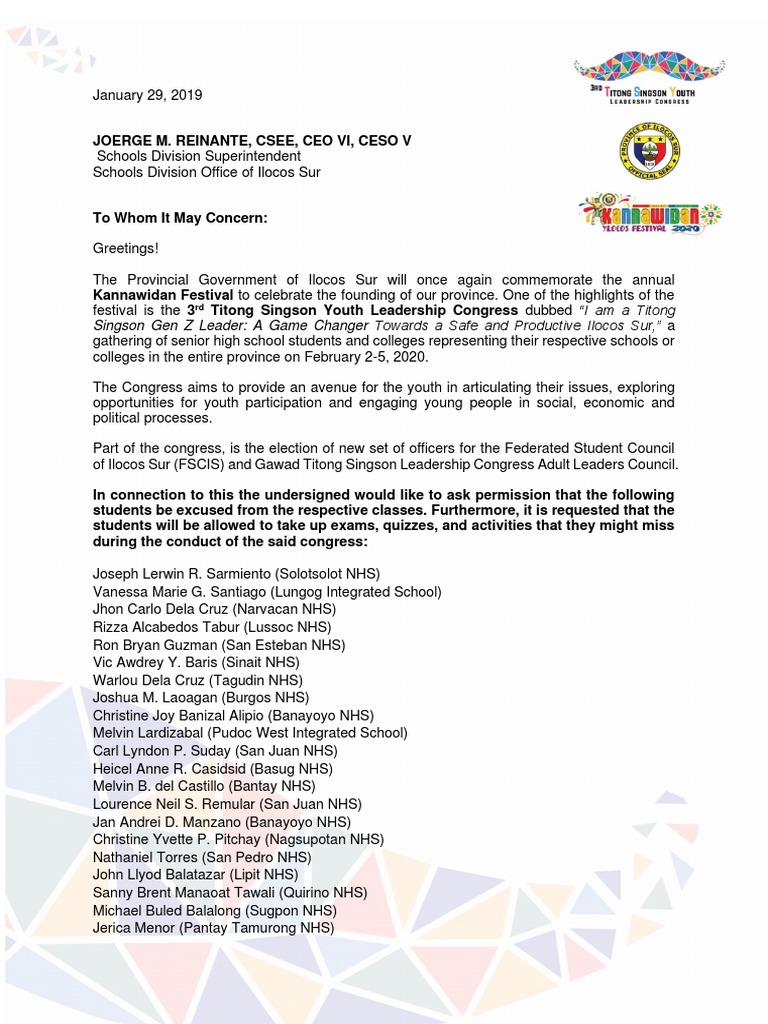 Excuse Letter - DepEd Ilocos Sur PDF | PDF