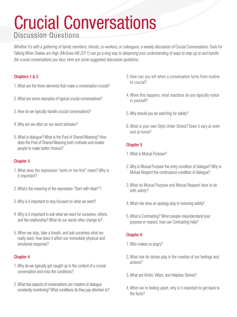 Crucial Conversations Book Discussion Questions PDF | PDF Crucial Conversations Book Discussion Questions PDF | PDF