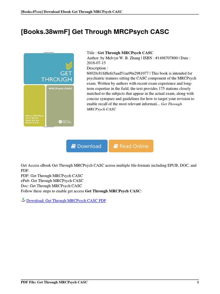 Through MRCPsych CASC Melvyn Zhang PDF | PDF