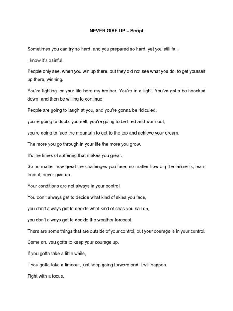 NEVER GIVE UP - Script | PDF