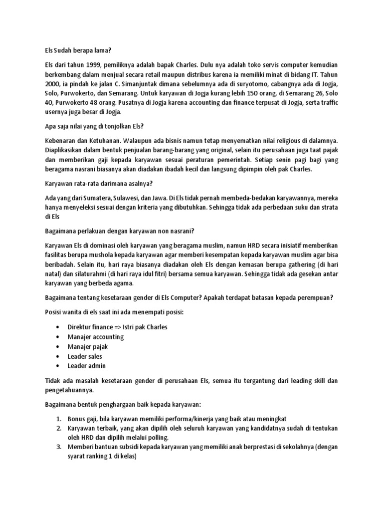 Hasil Wawancara Els Computer | PDF