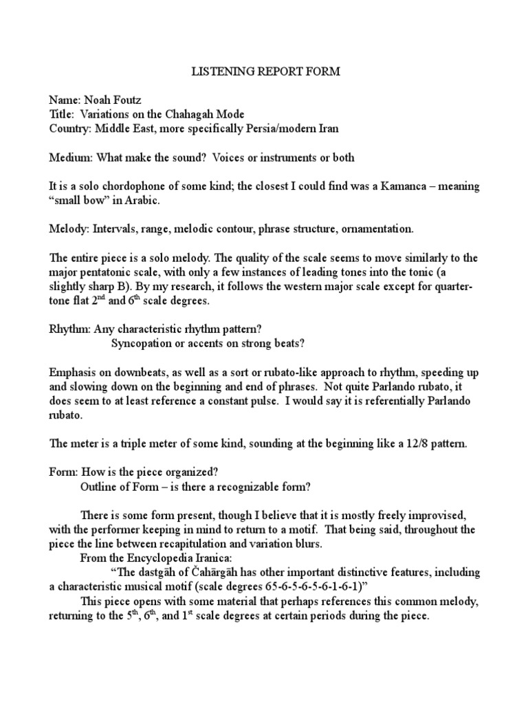 Listening Report Form | PDF | Scale (Music) | Musical Forms