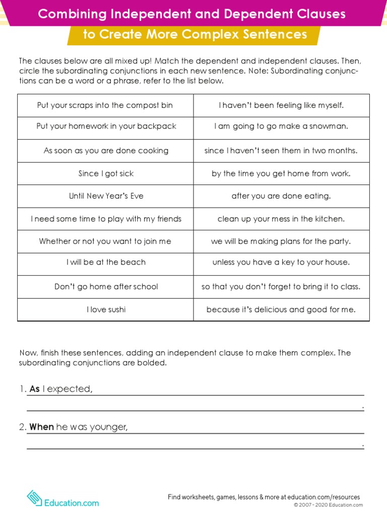 Dependent Independent Clauses Complex Sentences PDF | PDF | Linguistic ...