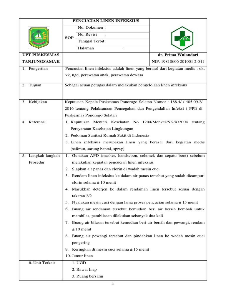 Sop Cuci Linen Kotor Infeksius | PDF