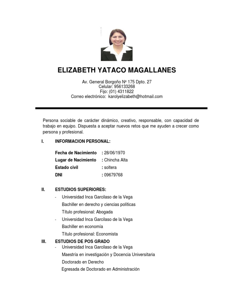 Nuevo CV Elizabeth Yataco Magallanes | PDF | Universidad | Perú