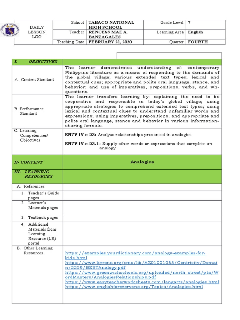 Analogies Lesson | PDF | Analogy | Lesson Plan