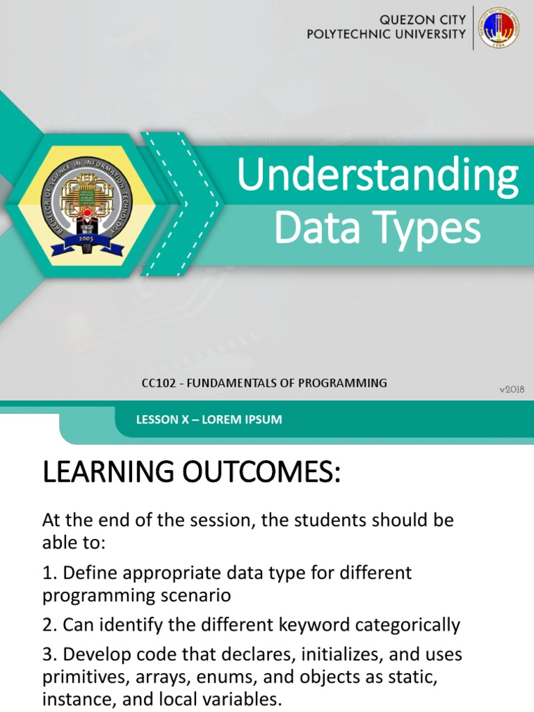 CC102 Lesson 3 Bsit - PPT Variables Data Types | PDF | Data Type | Variable (Computer Science)