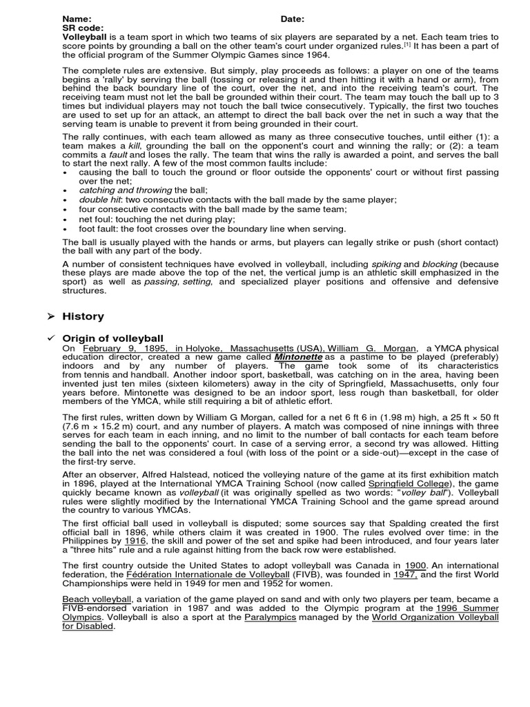 Volleyball Handouts | PDF | Volleyball | Games Of Physical Skill